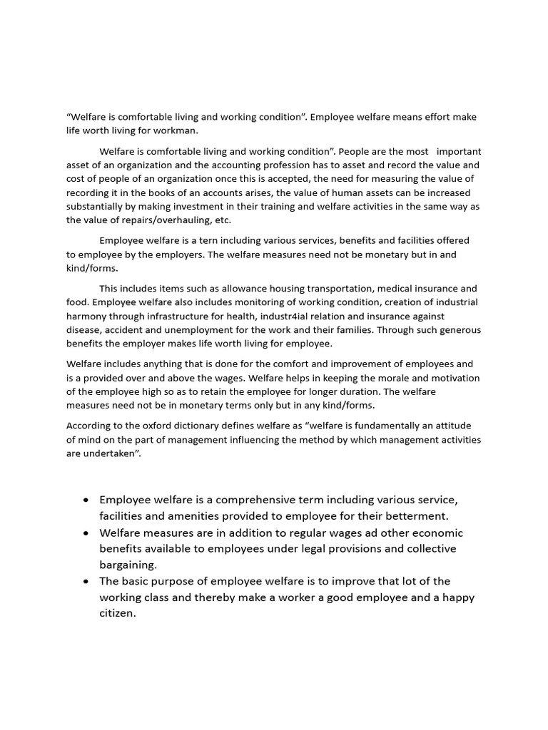 Employee Welfare Management Overview | PDF | Cost Of Living | Employment