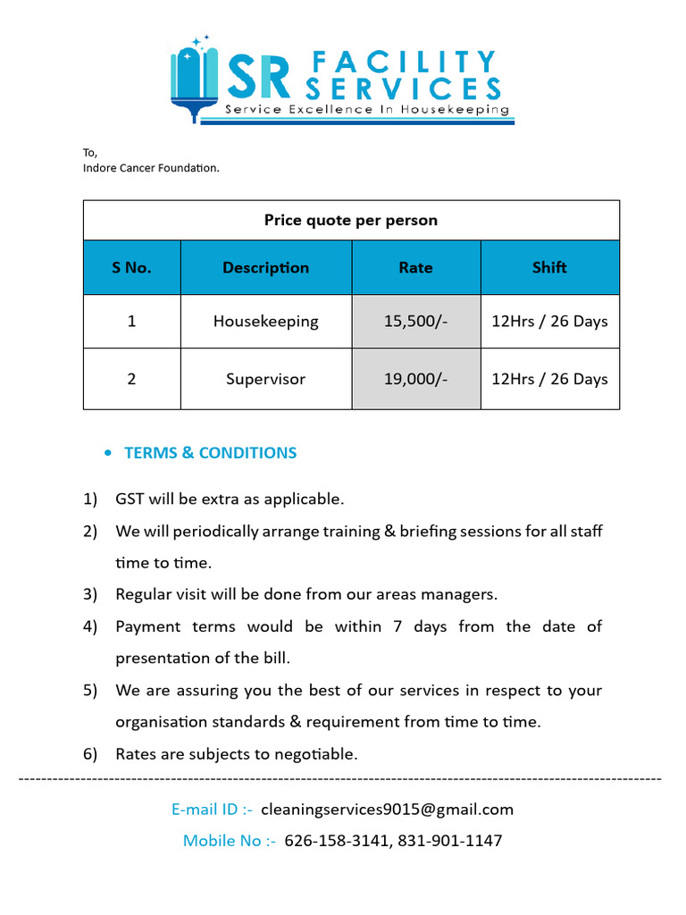 Indore Cancer Hospital - SR Cleaning Services - April-2025 - 061227 | PDF