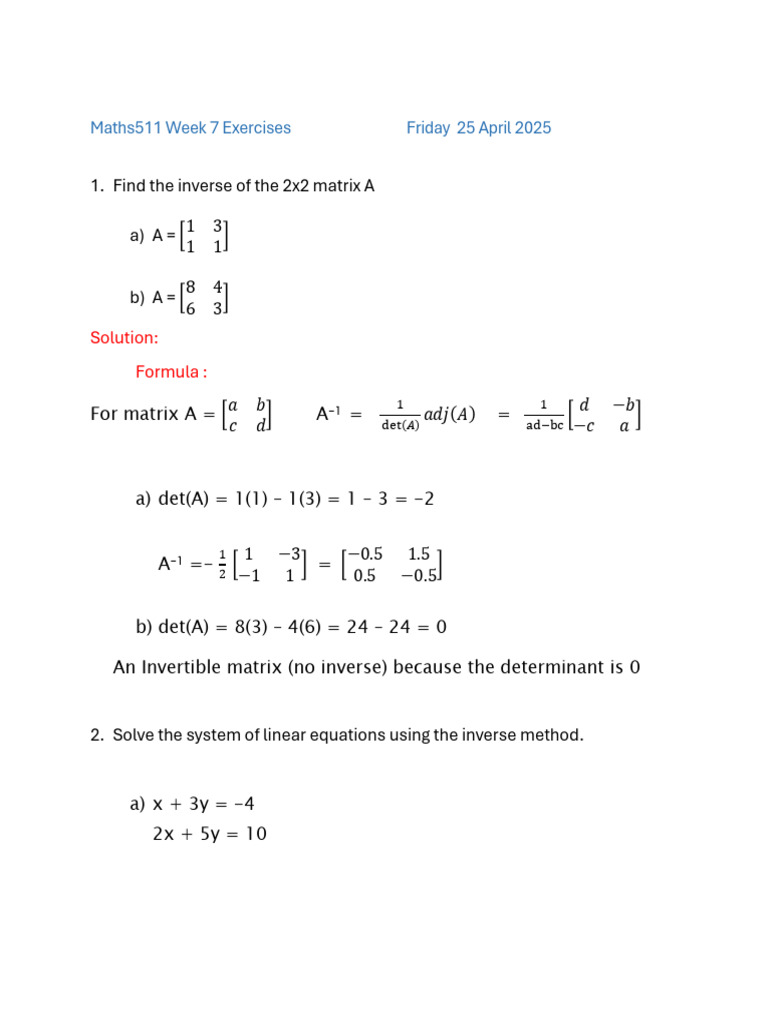 Maths 511 Week 7 Exercises Memo | PDF