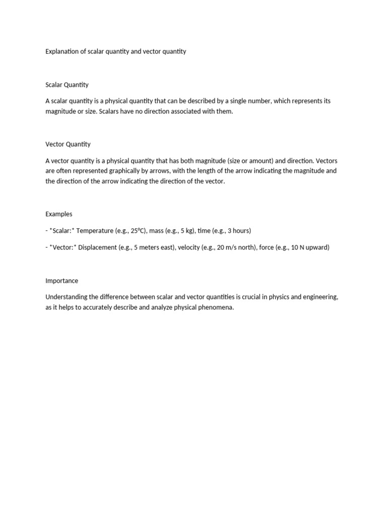 Explanation of The Scalar Quantity and Vector Quantity | PDF
