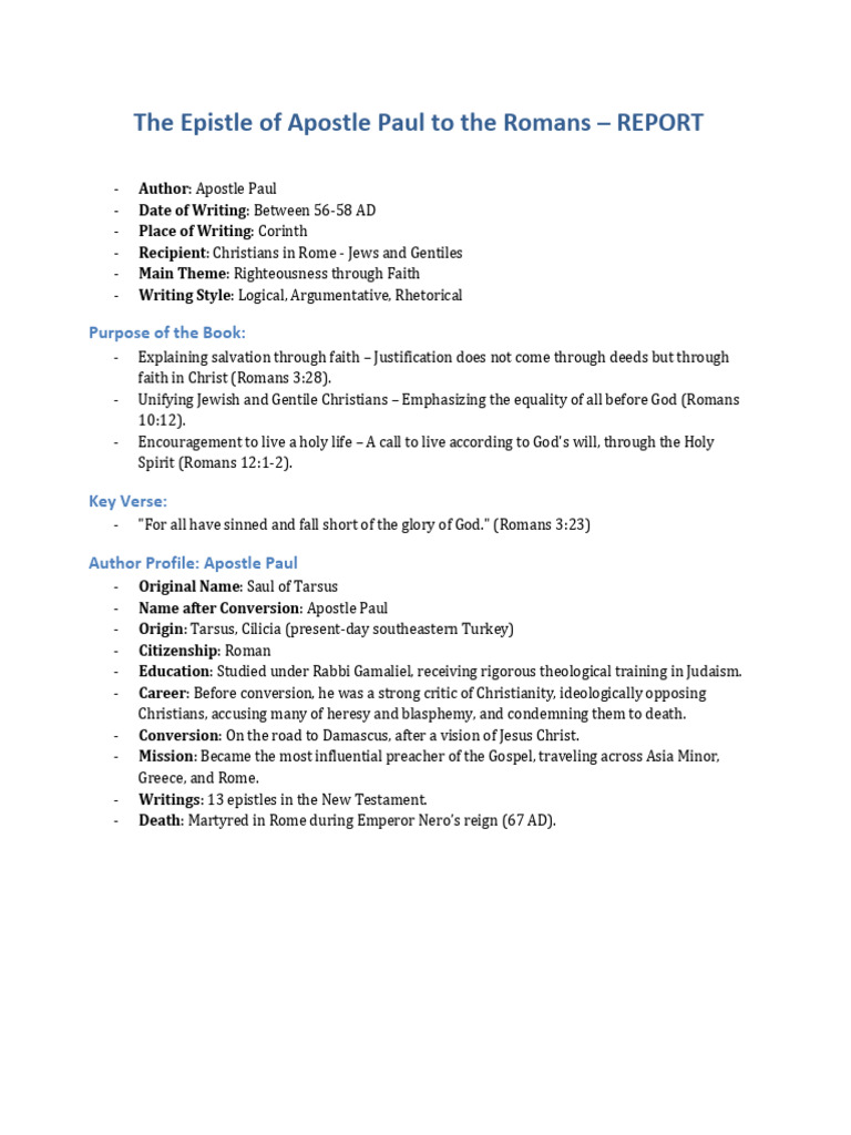 Paul Epistle Romans 1-3 | PDF