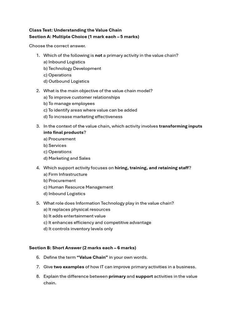 Value Chain Model Class Test | PDF