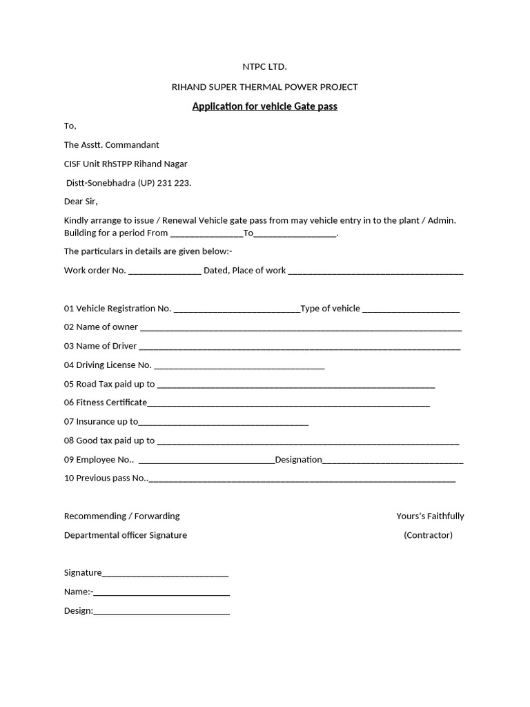Vehicle Gatepass Format | PDF