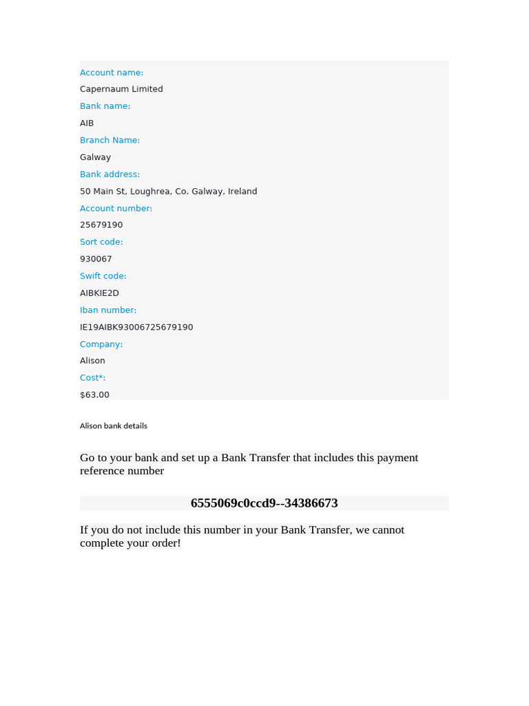 Alison Payment Details | PDF
