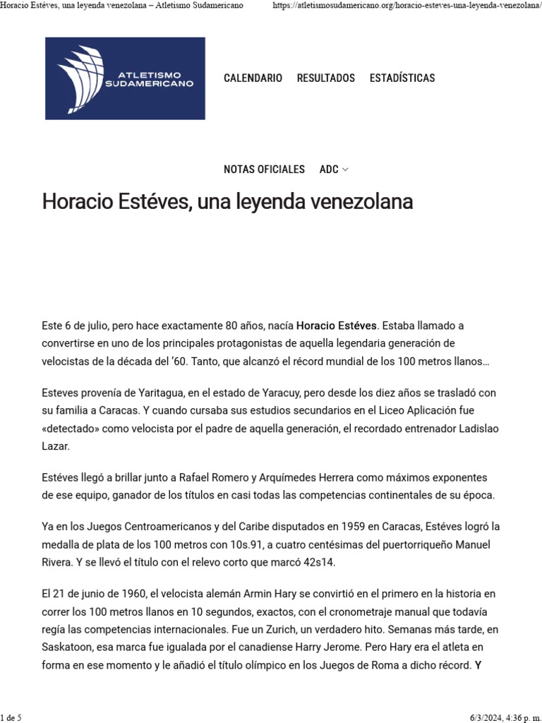 Horacio Estéves, Una Leyenda Venezolana - Atletismo Sudamericano | PDF ...