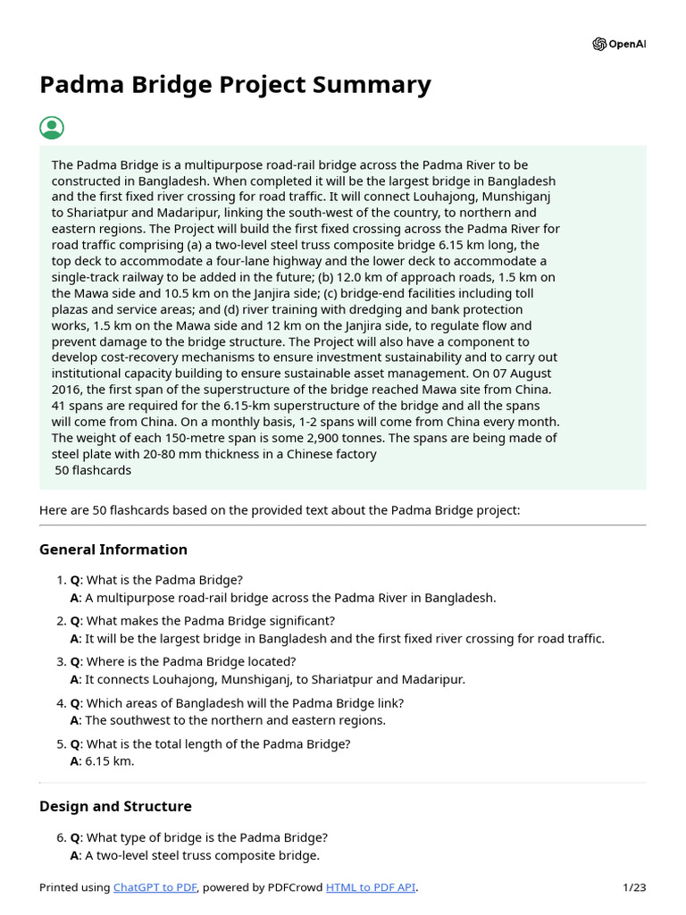 Padma Bridge Project Summary | PDF | Nuclear Power | Energy Development