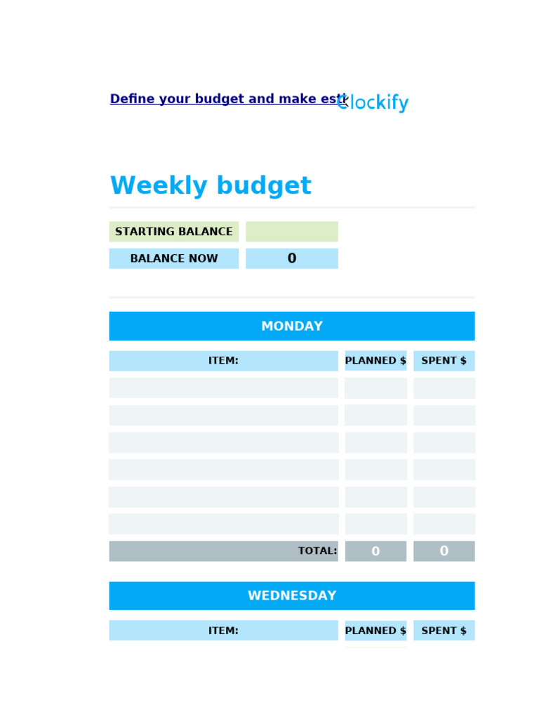 Weekly Budget Template Overview | PDF