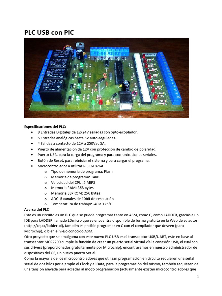 PLC USB con Microcontrolador PIC | PDF | Microcontrolador | Programa de ...
