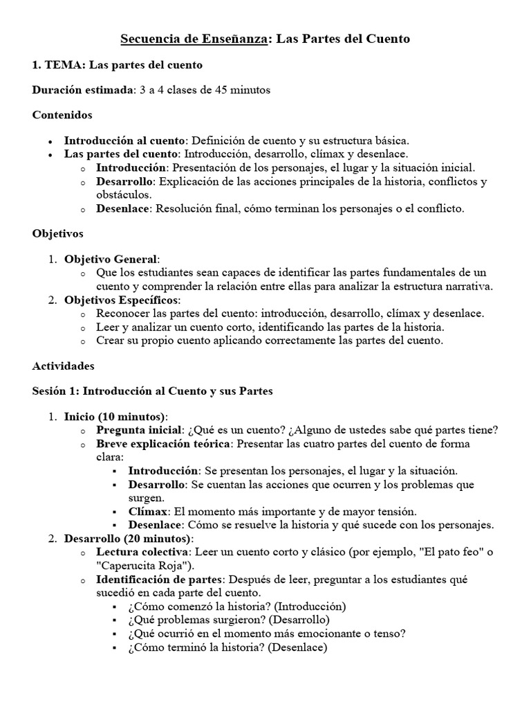 Partes del Cuento: Secuencia Didáctica | PDF | Cuentos | Cognición