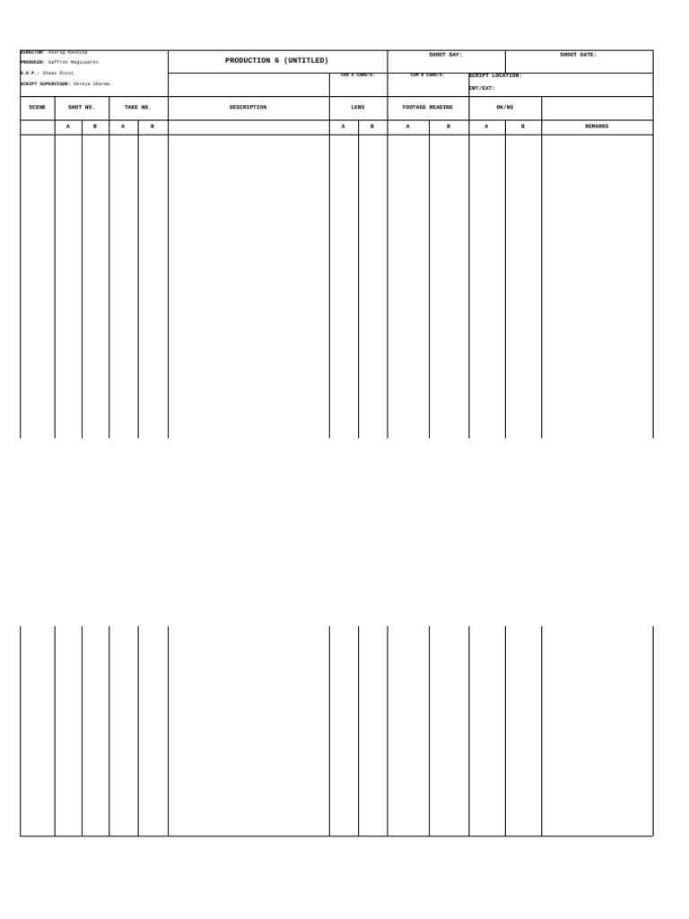 Linear Continuity Log Sheet - Film Shoot | PDF