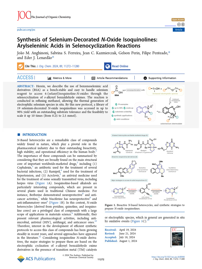 Anghinoni Et Al 2024 Synthesis of Selenium Decorated N Oxide ...