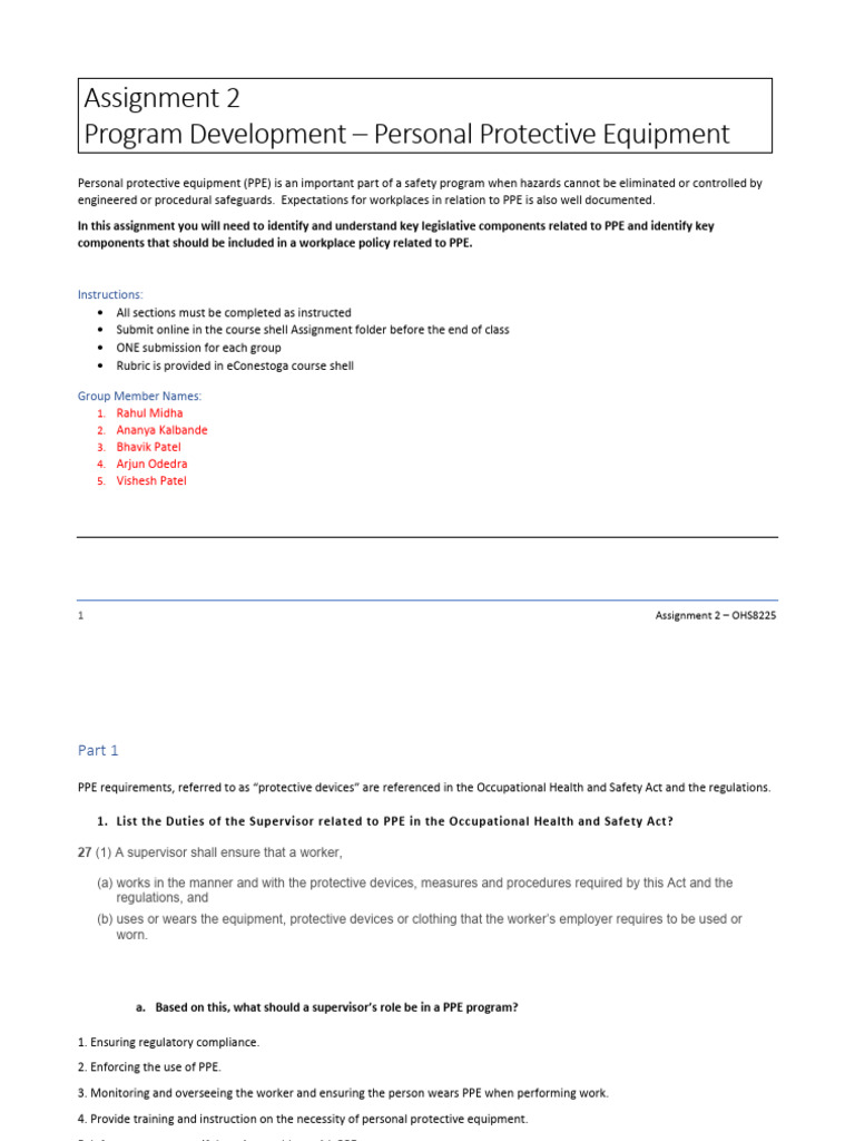 OHS8225 Assignment 2 - Rahul Midha | PDF | Personal Protective ...