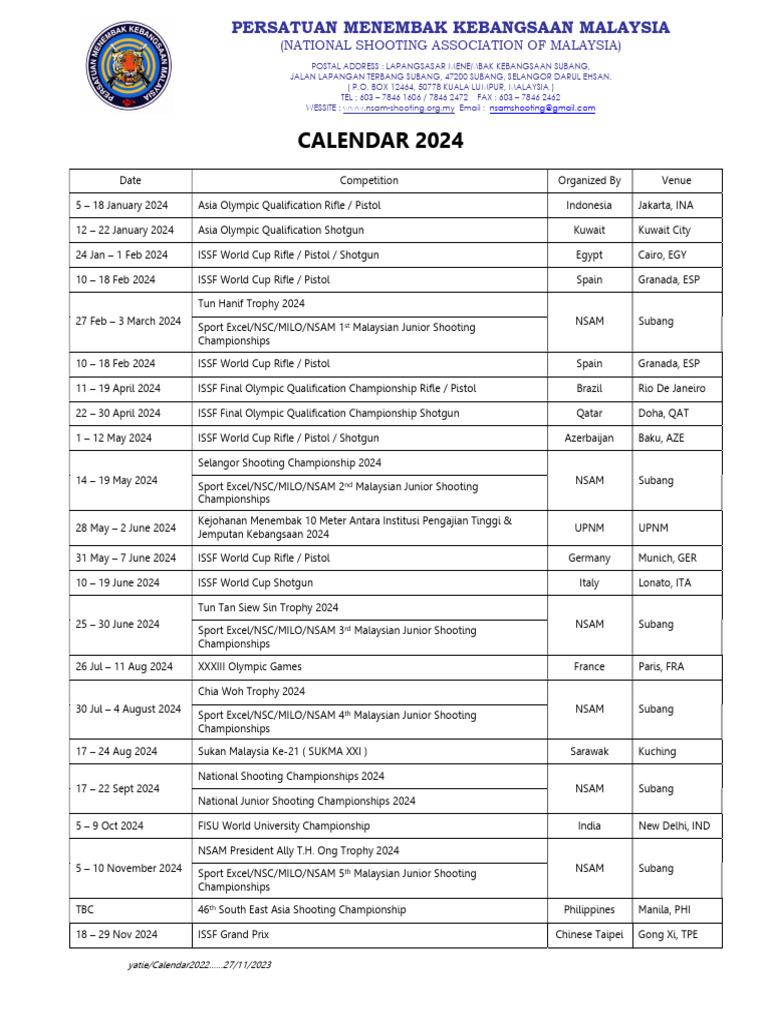 Shooting Calendar 2024 | PDF | Handgun | Projectiles