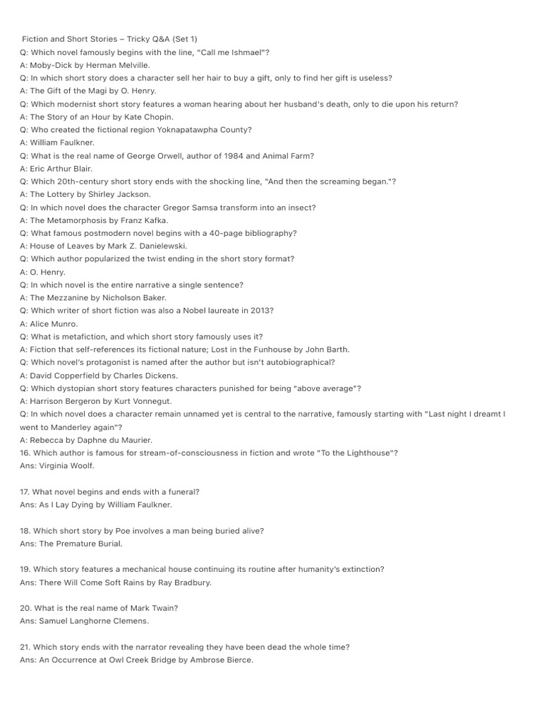 Fiction and Short Stories | PDF | Short Stories | The Metamorphosis