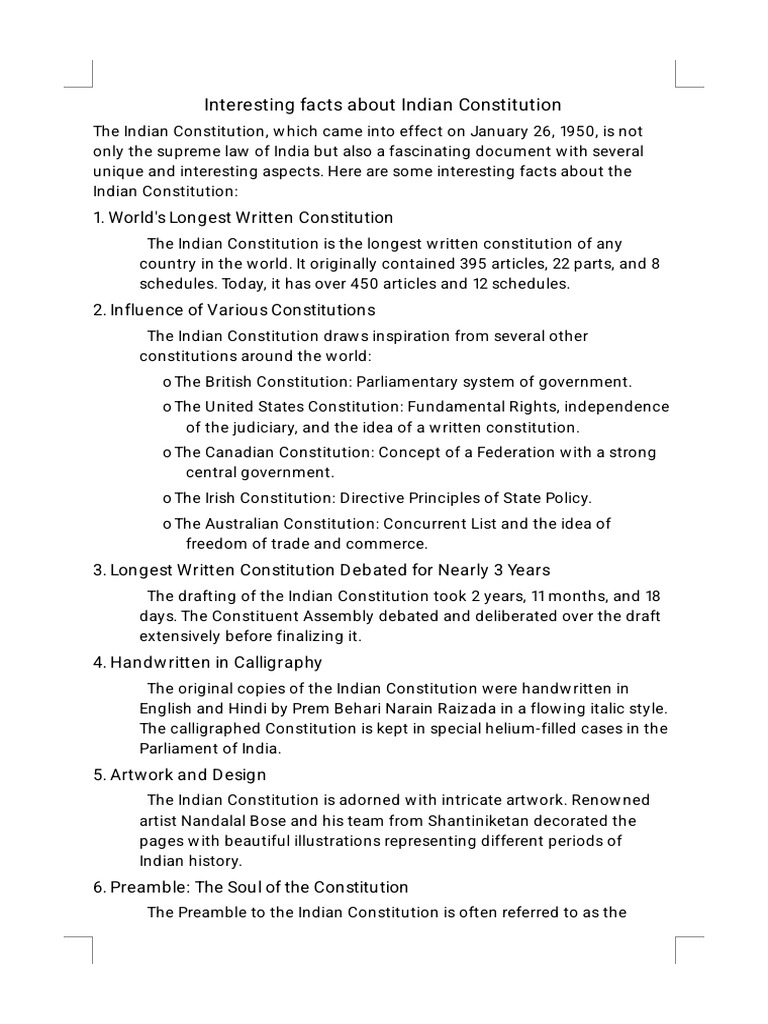 Interesting facts about Indian Constitution | PDF | Constitution ...