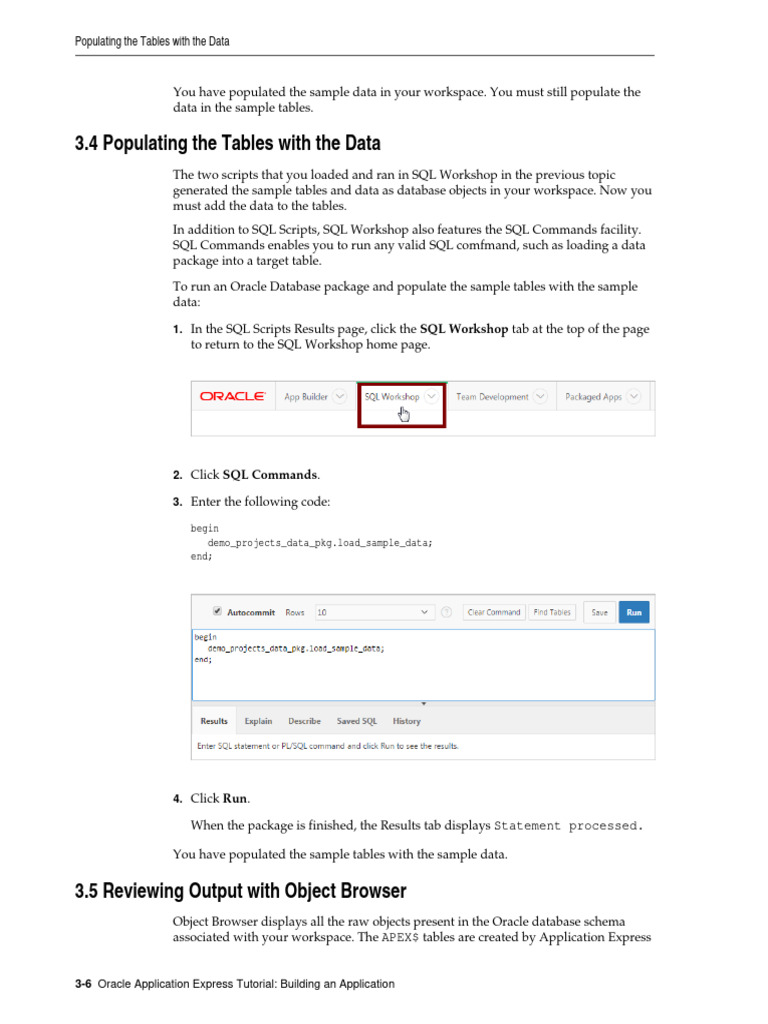 Populate Sample Tables in SQL Workshop | PDF
