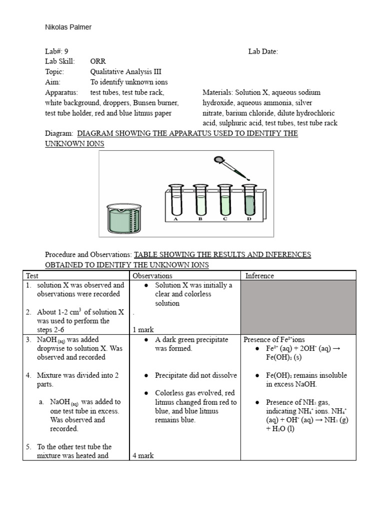 Lab# - 9 Qualitative Analysis III | PDF | Precipitation (Chemistry ...
