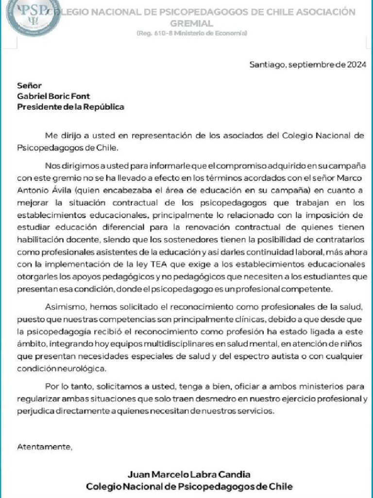 Carta Al Mineduc | PDF