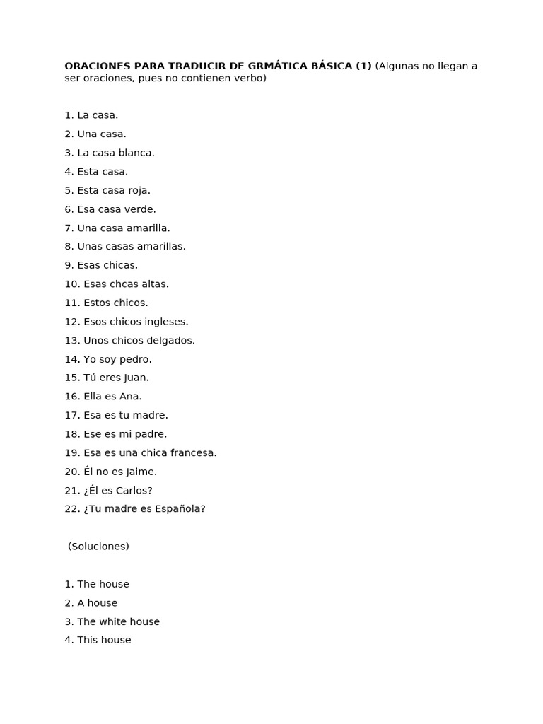 Oraciones Básicas para Traducir | PDF
