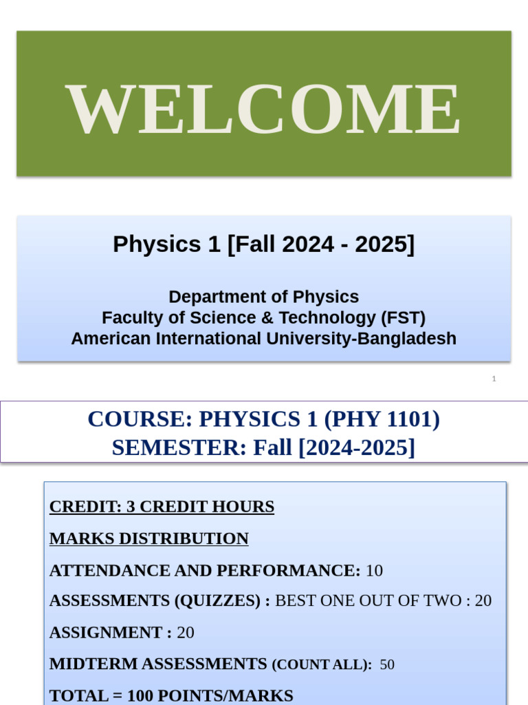 Physics 1 Course Outline for Fall 2024 | PDF | Velocity | Acceleration