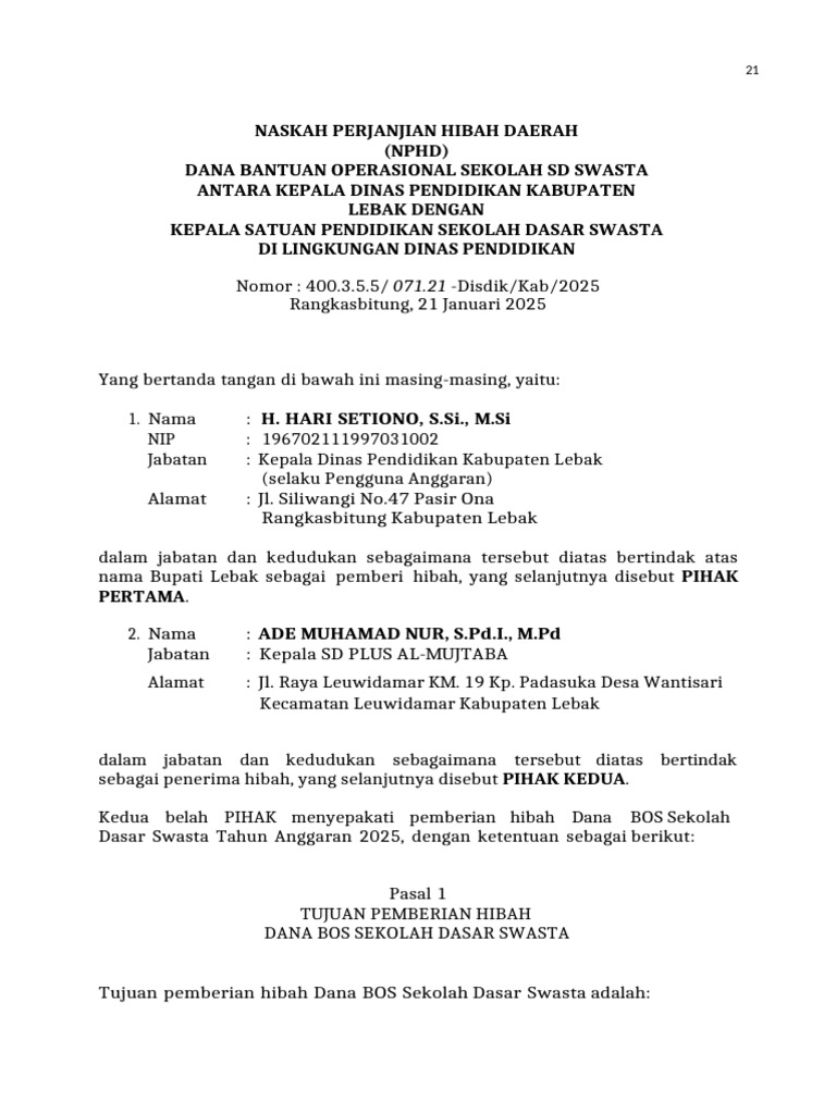 Naskah Perjanjian Hibah Daerah | PDF