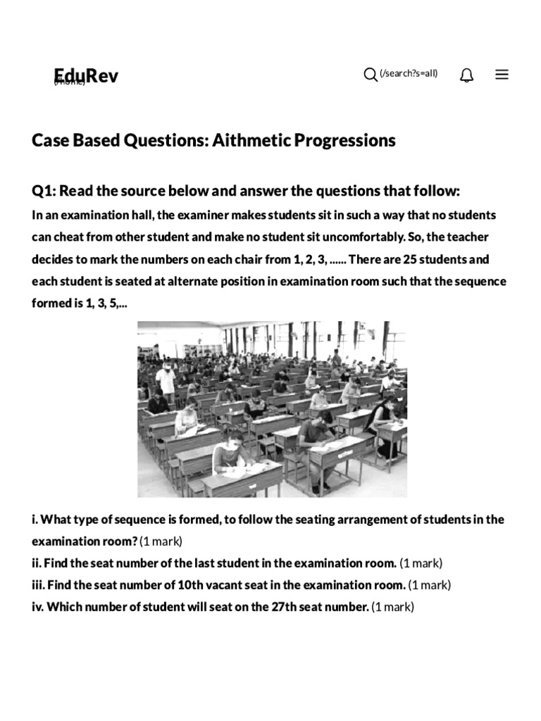 Case Based Questions - Aithmetic Progressions - Mathematics (Maths ...