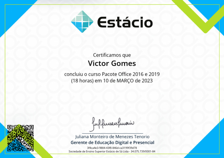 Certificado Estacio | PDF