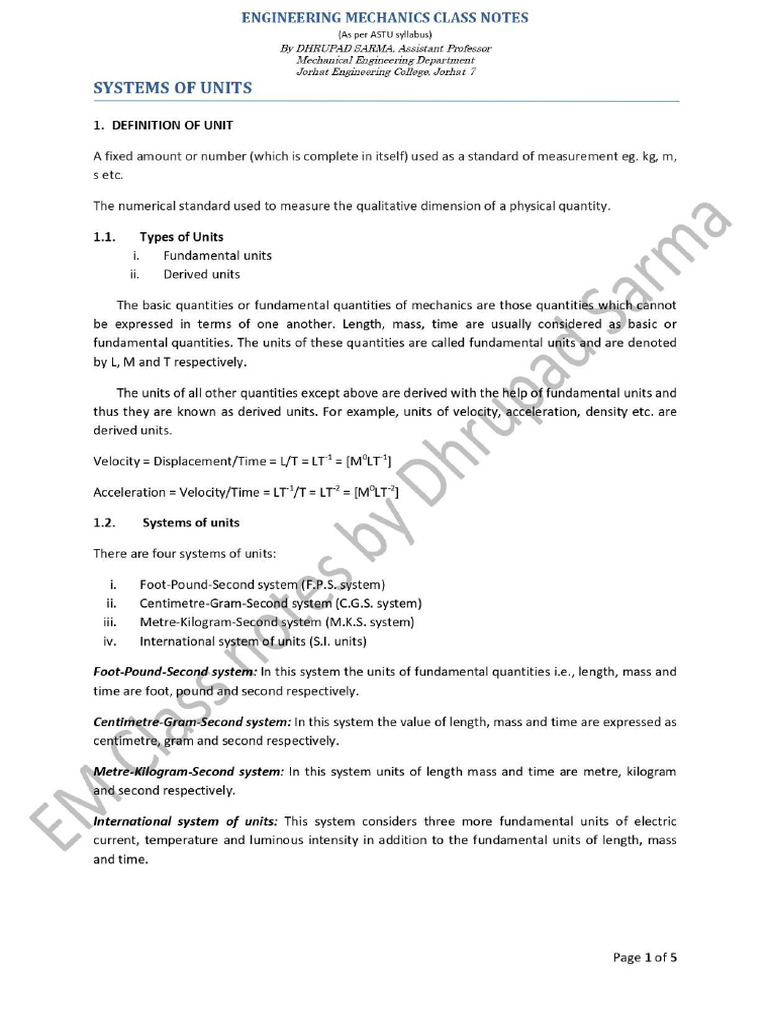 Systems of Units | PDF