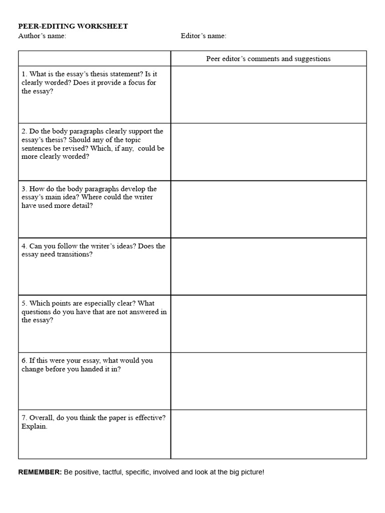 Peer Editing Worksheet | PDF