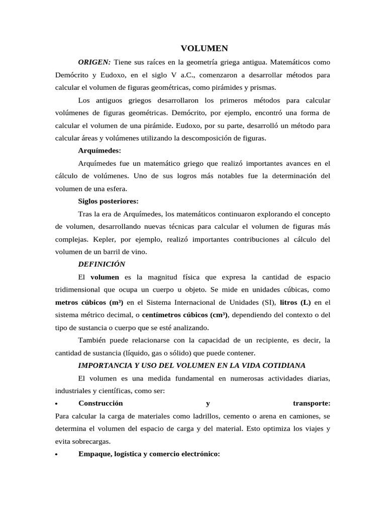 Definición y cálculo del volumen en geometría | PDF | Volumen