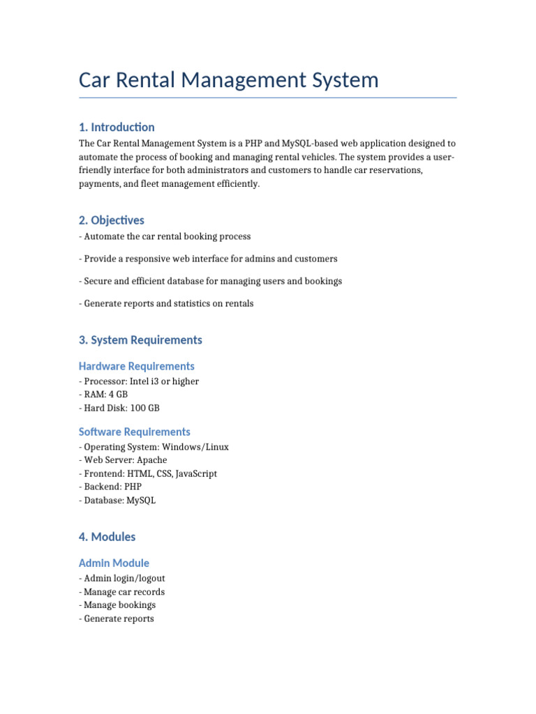 Car Rental Management System Report | PDF | Databases | Php