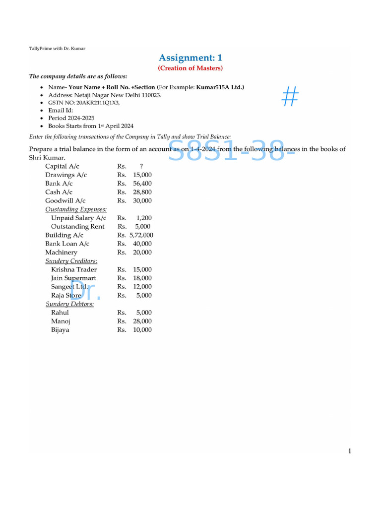 Assignment for Practice Tally Prime | PDF