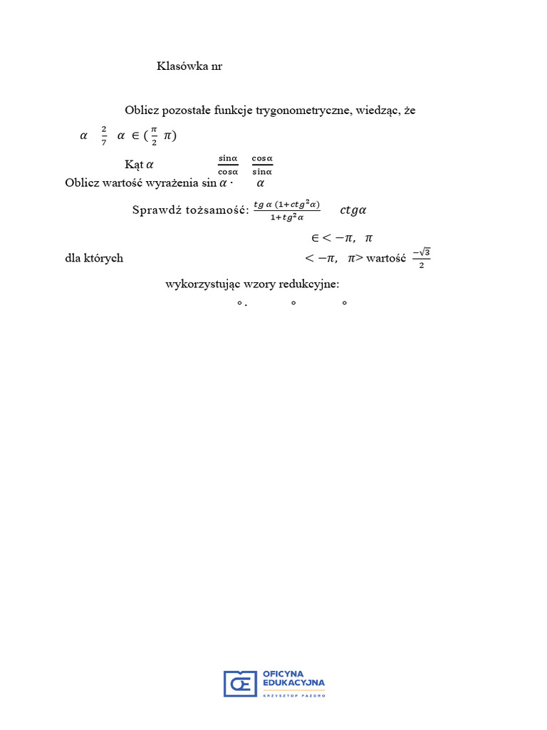 2022 2 Klasowka kl3 Trygonometria CZ 1 ZR Ab | PDF