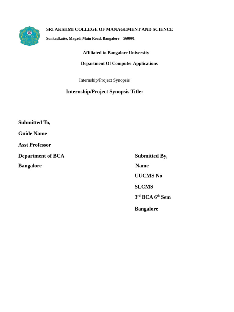 Internship Synopsis - BCA Program | PDF
