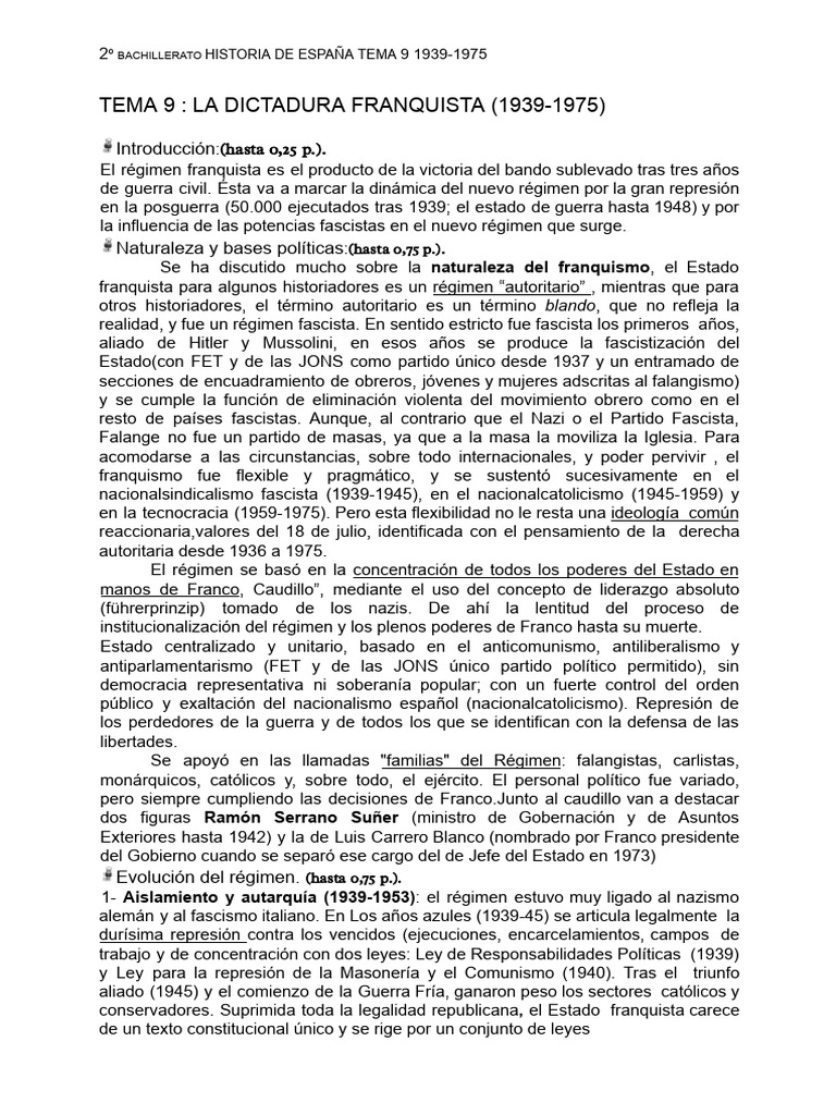 TEMA 9 _ LA DICTADURA FRANQUISTA (1939-1975) | PDF | Francisco franco | España franquista