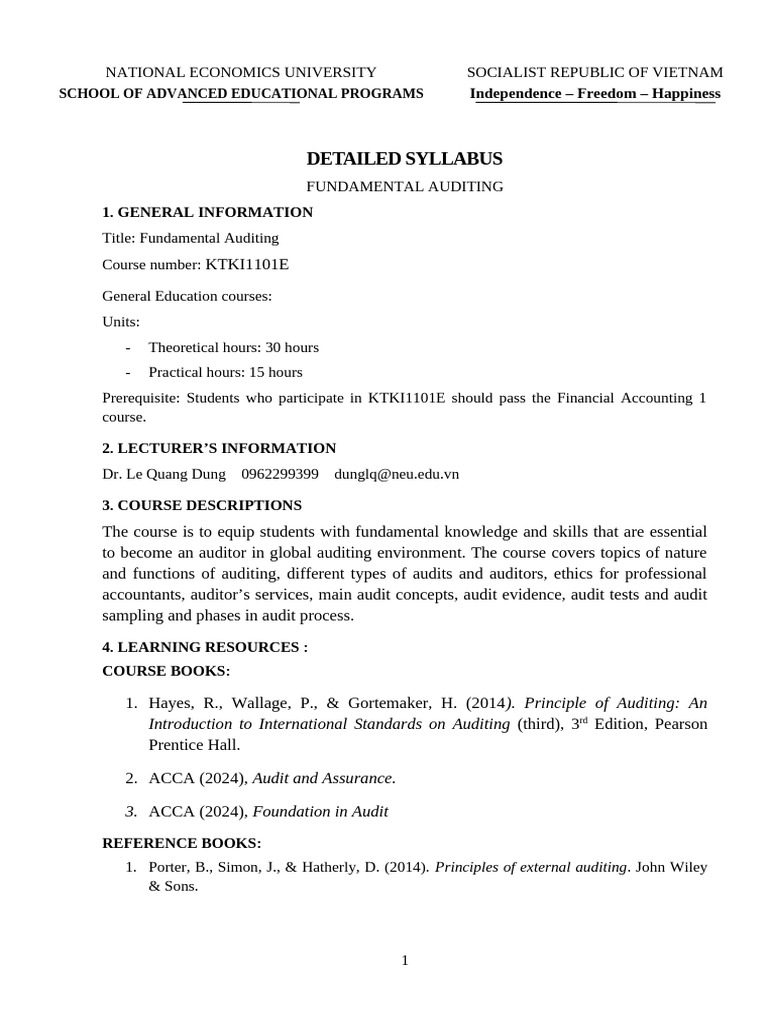 Basic Auditing Syllabus - 12.12.24 | PDF | Audit | Academic Dishonesty