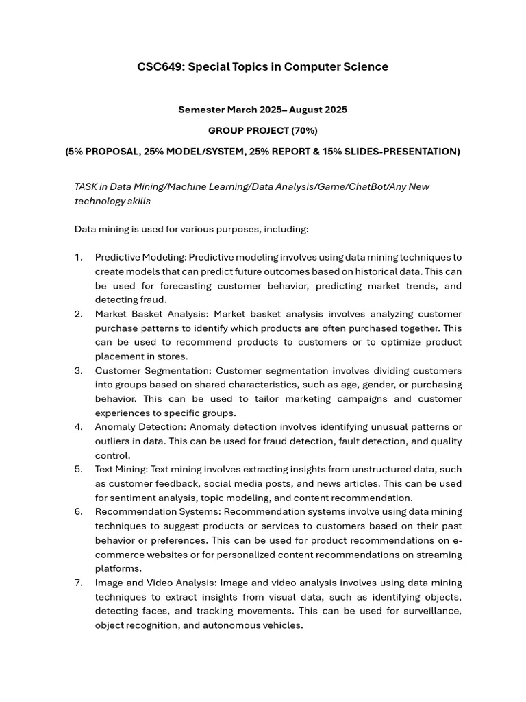 CSC649 Group Project and Presentation | PDF | Support Vector Machine | Data Mining