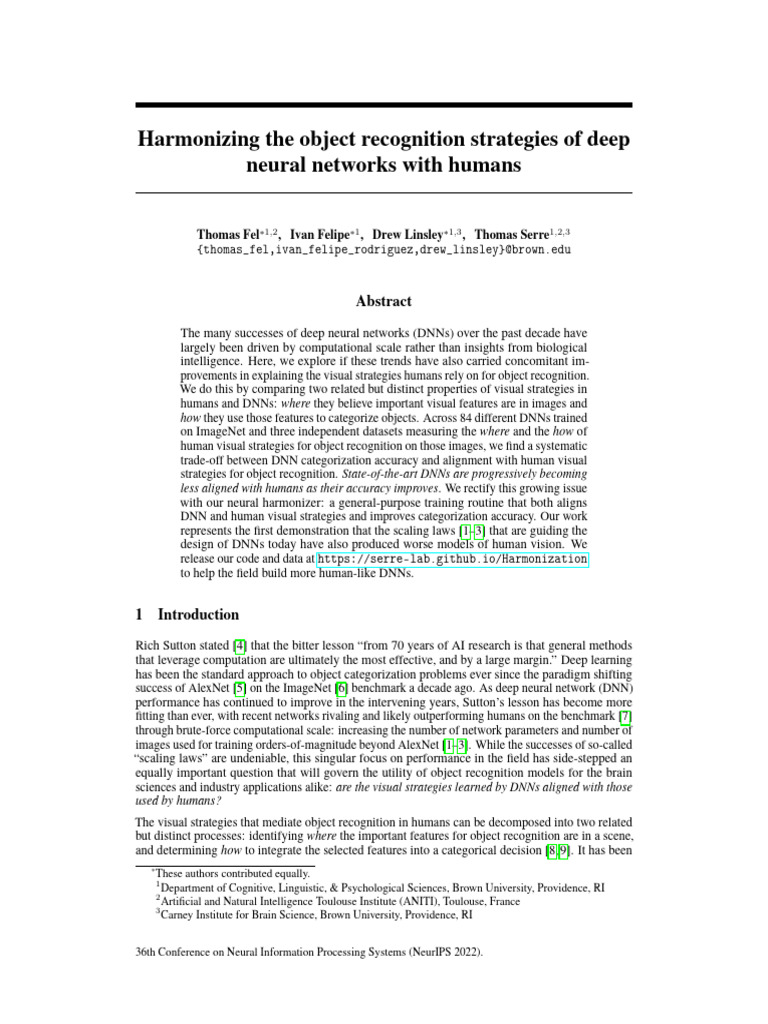 Harmonizing The Object Recognition Strategies of Deep Neural Networks With Humans | PDF | Deep ...