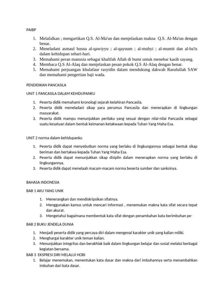 Tujuan Pembelajaran Kelas 5 Semester 1 | PDF