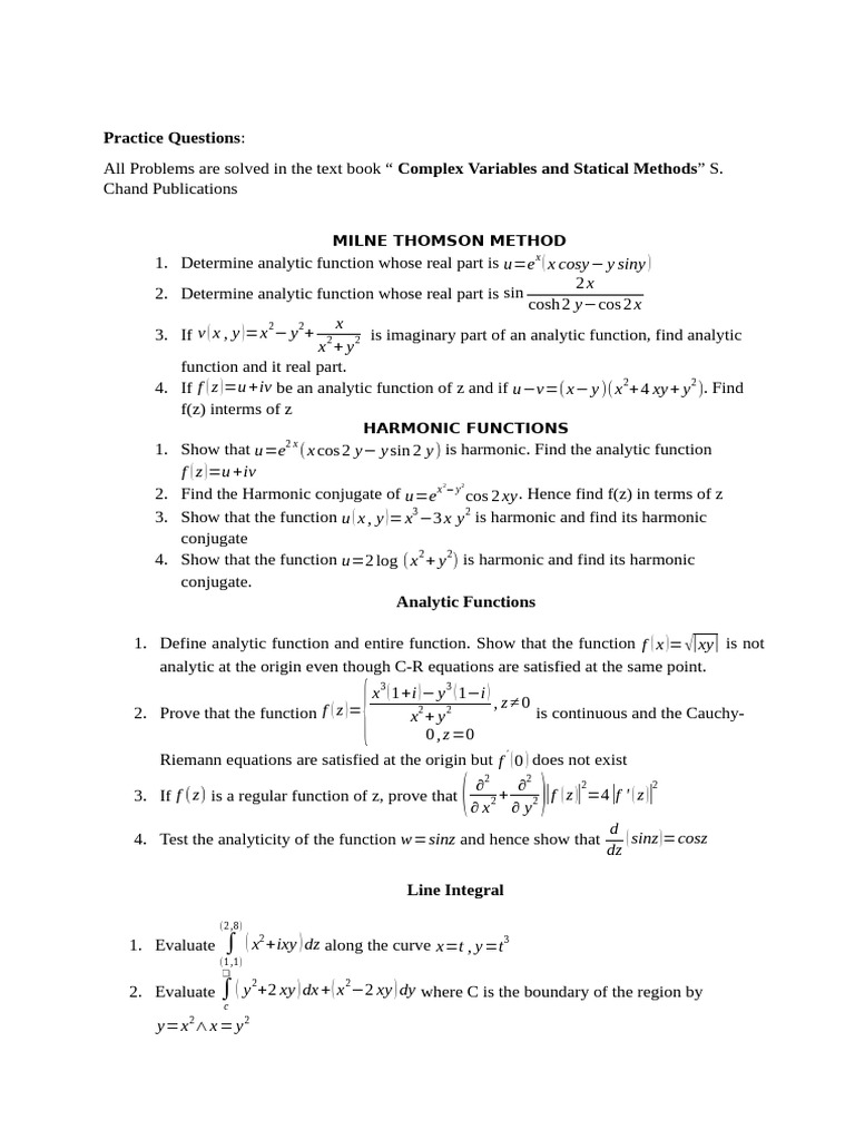 Practice Questions For CVP&S | PDF | Function (Mathematics) | Complex Number