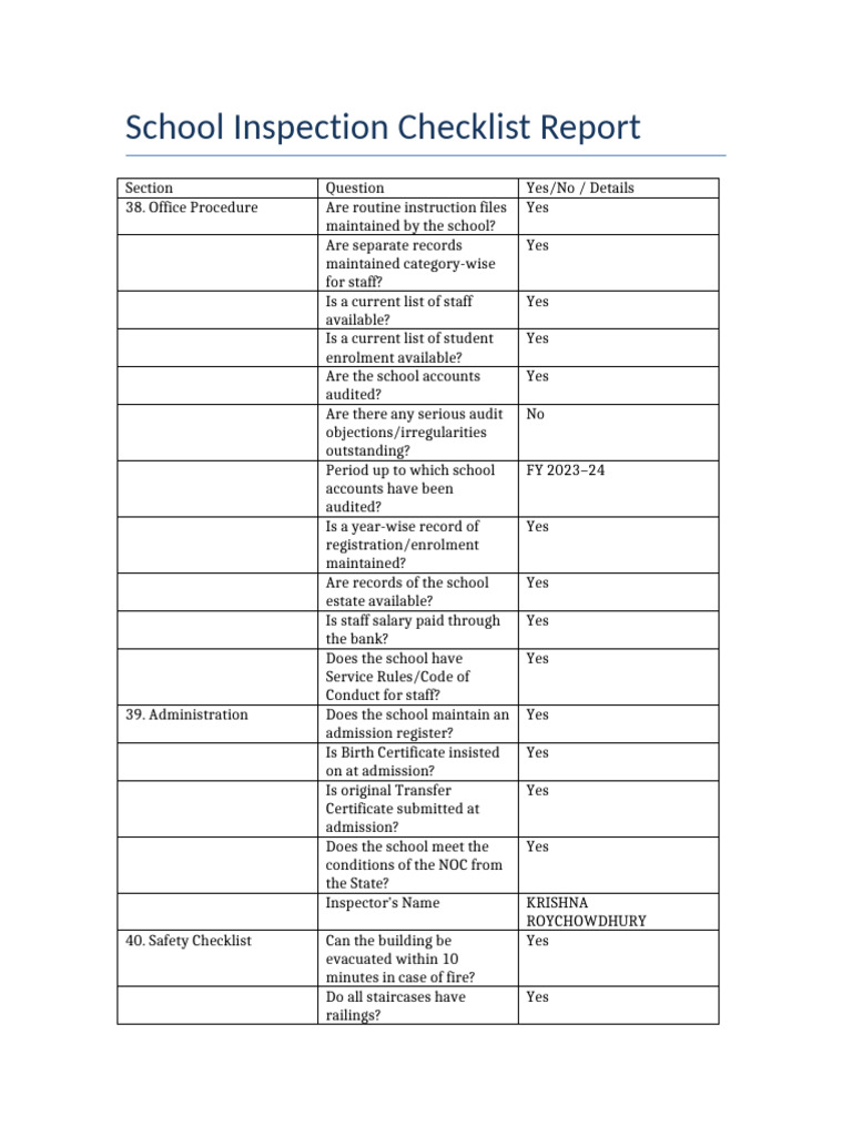 School Inspection Checklist Report | PDF
