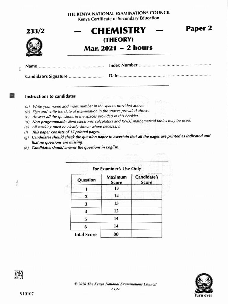 2021 Kcse Knec Chemistry Pp2 Q | PDF