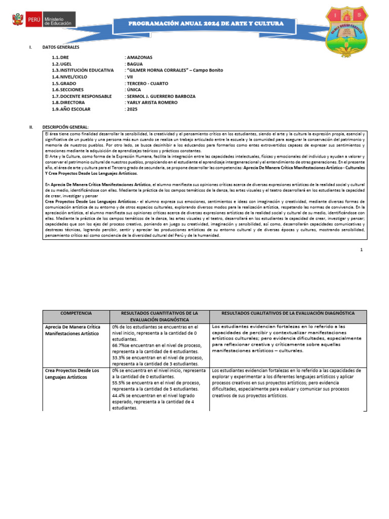 PROGRAMACIÓN ANUAL Tercero CUARTO 2024 | PDF | Evaluación | Bailes