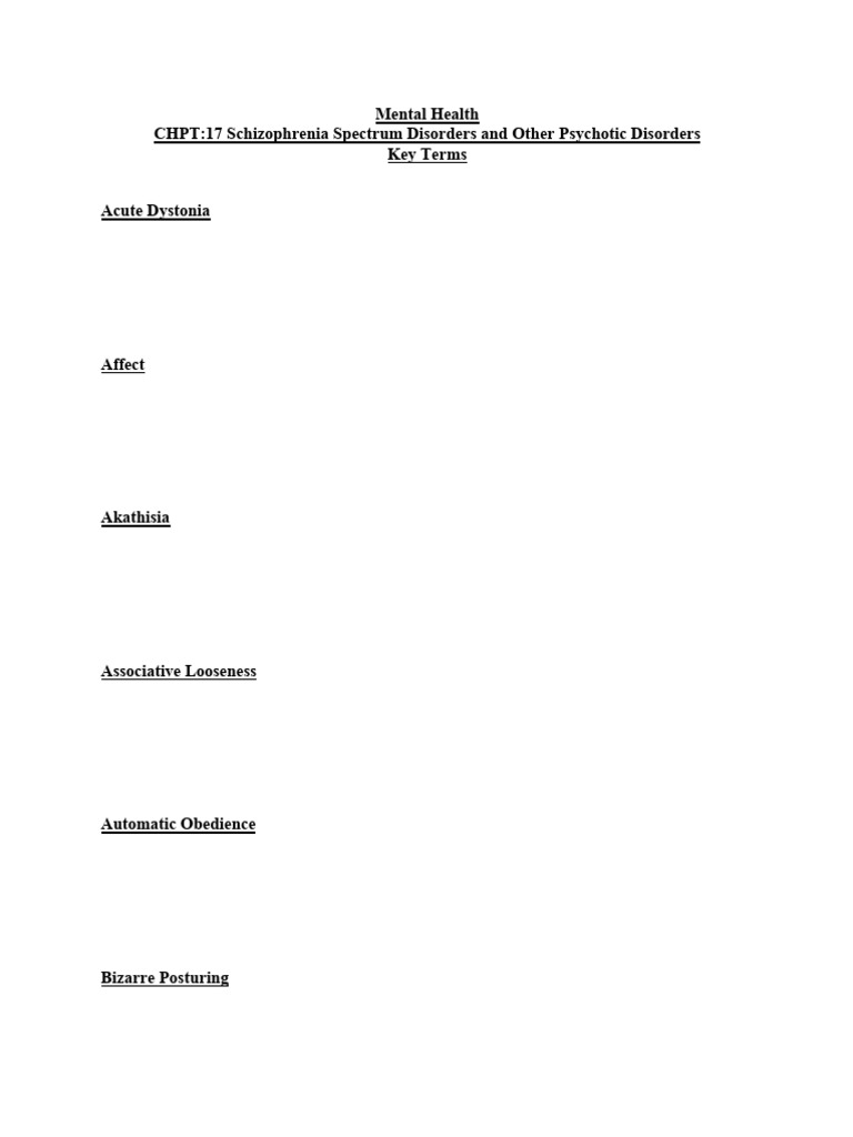 Mental Health CHPT-17 Key Terms | PDF