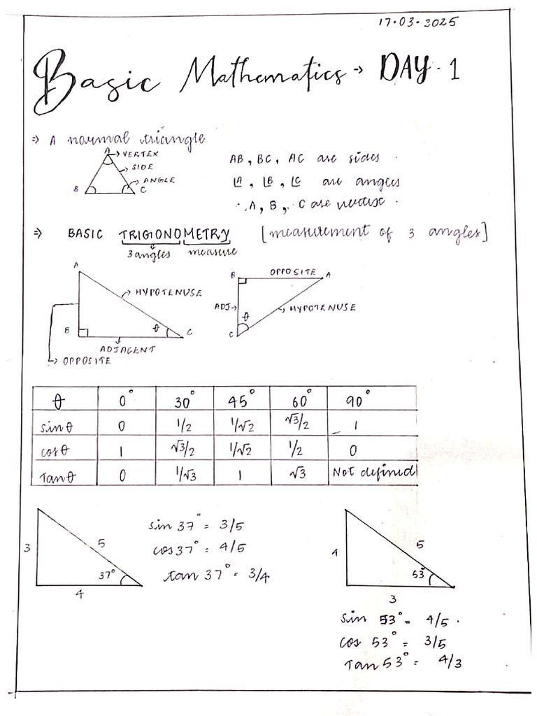 Basic Mathematics Day 1 Trigonometry Physics Pdf
