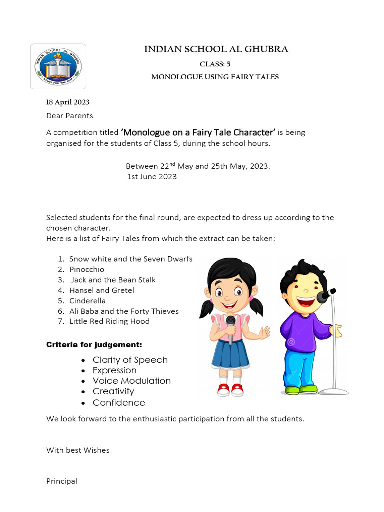 Class 5 Elocution Competition Circular 2023-24 | PDF