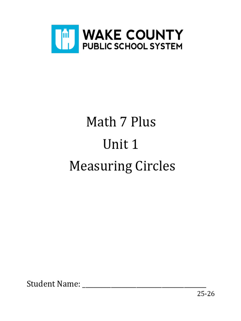 Math 7 Plus Unit 1 Measuring Circles FINAL | PDF | Circle | Area