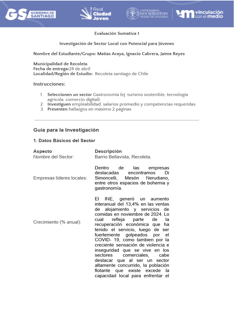EV SUMATIVA U1 1 Tarea Investigación de Sector Local | PDF