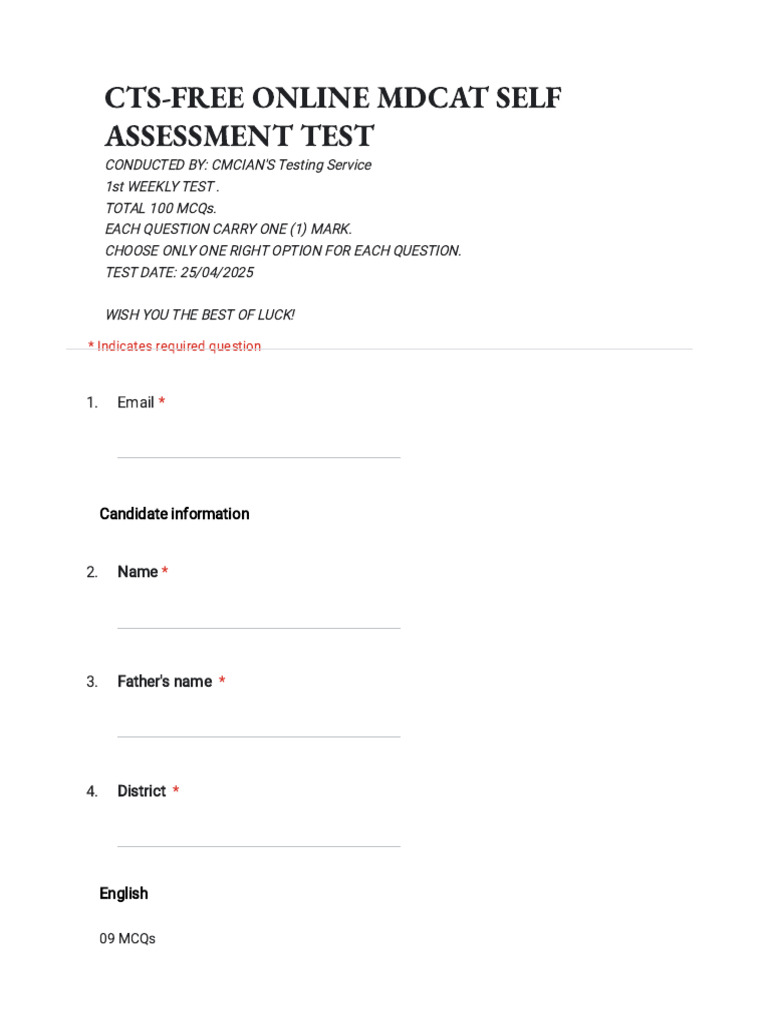 Free Online MDCAT Self-Assessment Test | PDF | Cell (Biology) | Force