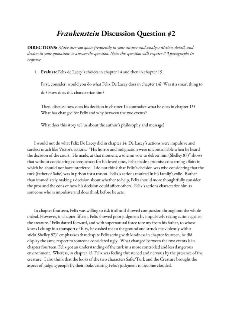 Felix de Lacey's Choices in Frankenstein | PDF | Frankenstein